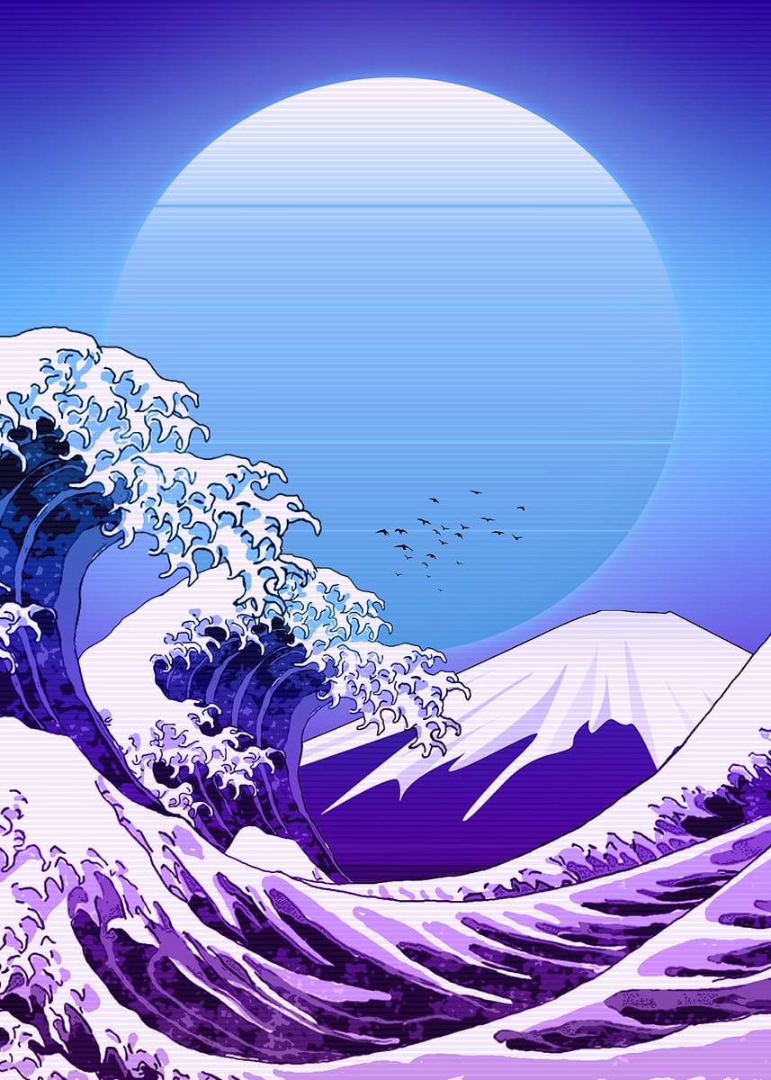 'kanagawa fuji synthwave' Poster, picture, metal print, paint by ...
