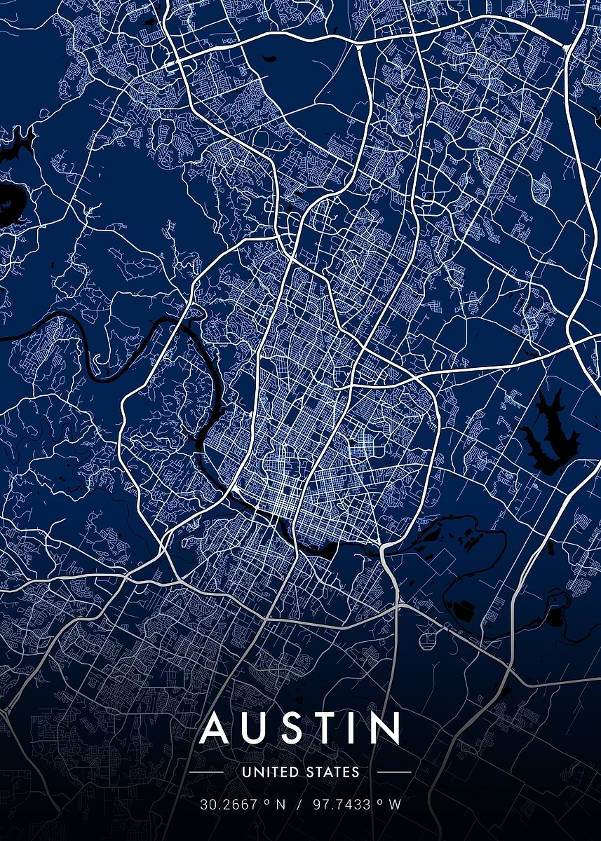 'Austin City Map Blueprint' Poster, picture, metal print, paint by MVDZ ...