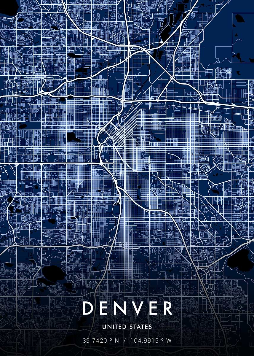 'Denver City Map Blueprint' Poster, picture, metal print, paint by MVDZ ...