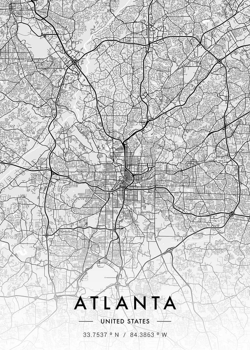 'Atlanta City Maps White' Poster, picture, metal print, paint by MVDZ ...