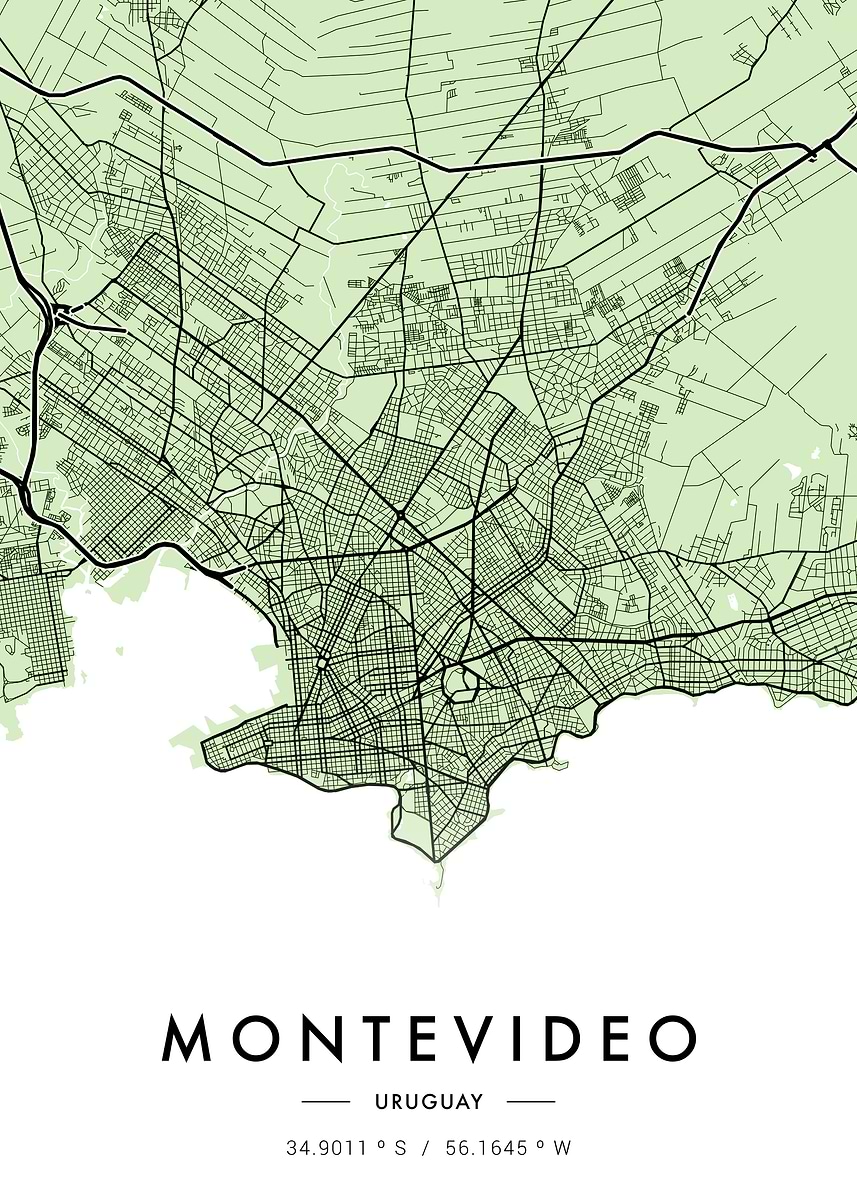 'Montevideo City Map Green' Poster, picture, metal print, paint by MVDZ ...