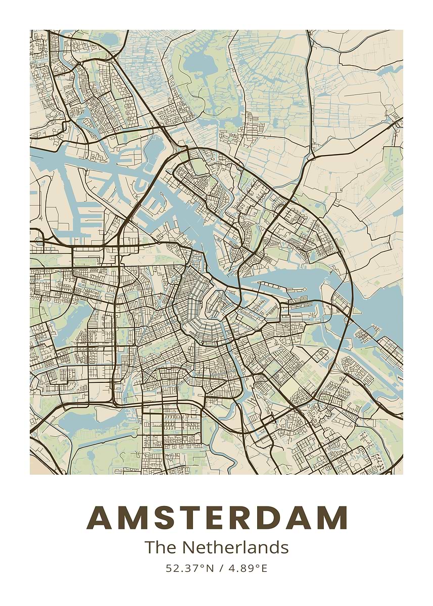 'Amsterdam City Map' Poster, picture, metal print, paint by Tarendra ...