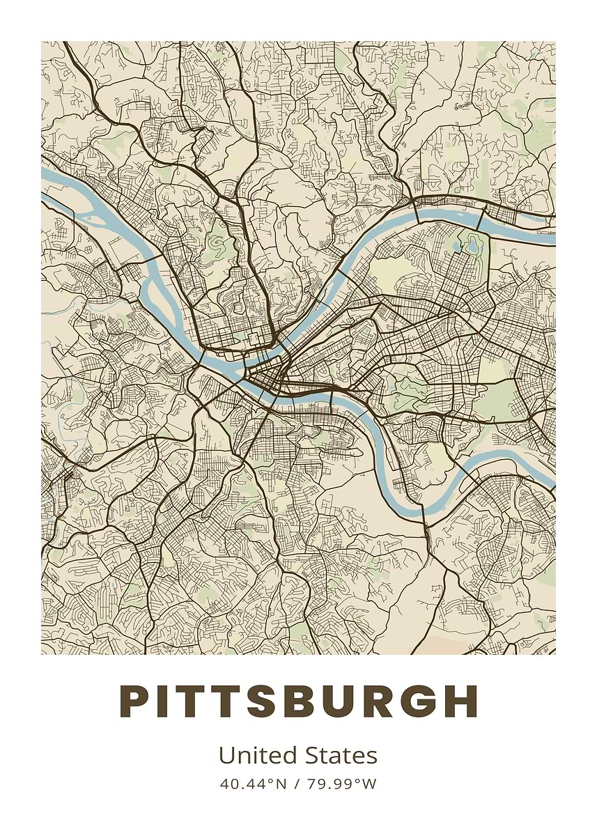 'Pittsburgh City Map' Poster, picture, metal print, paint by Tarendra ...