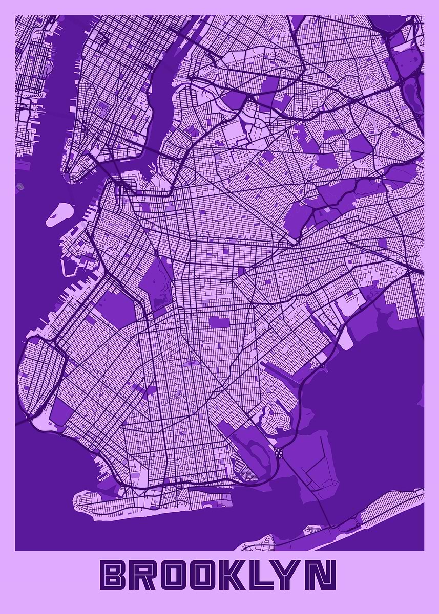 'Brooklyn Lavender Map' Poster, picture, metal print, paint by Tien ...