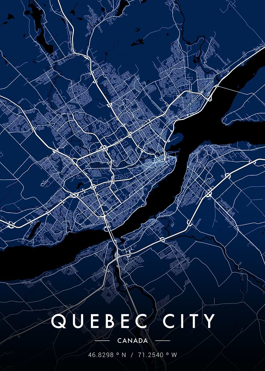 'Quebec City Map Blueprint' Poster, picture, metal print, paint by MVDZ ...