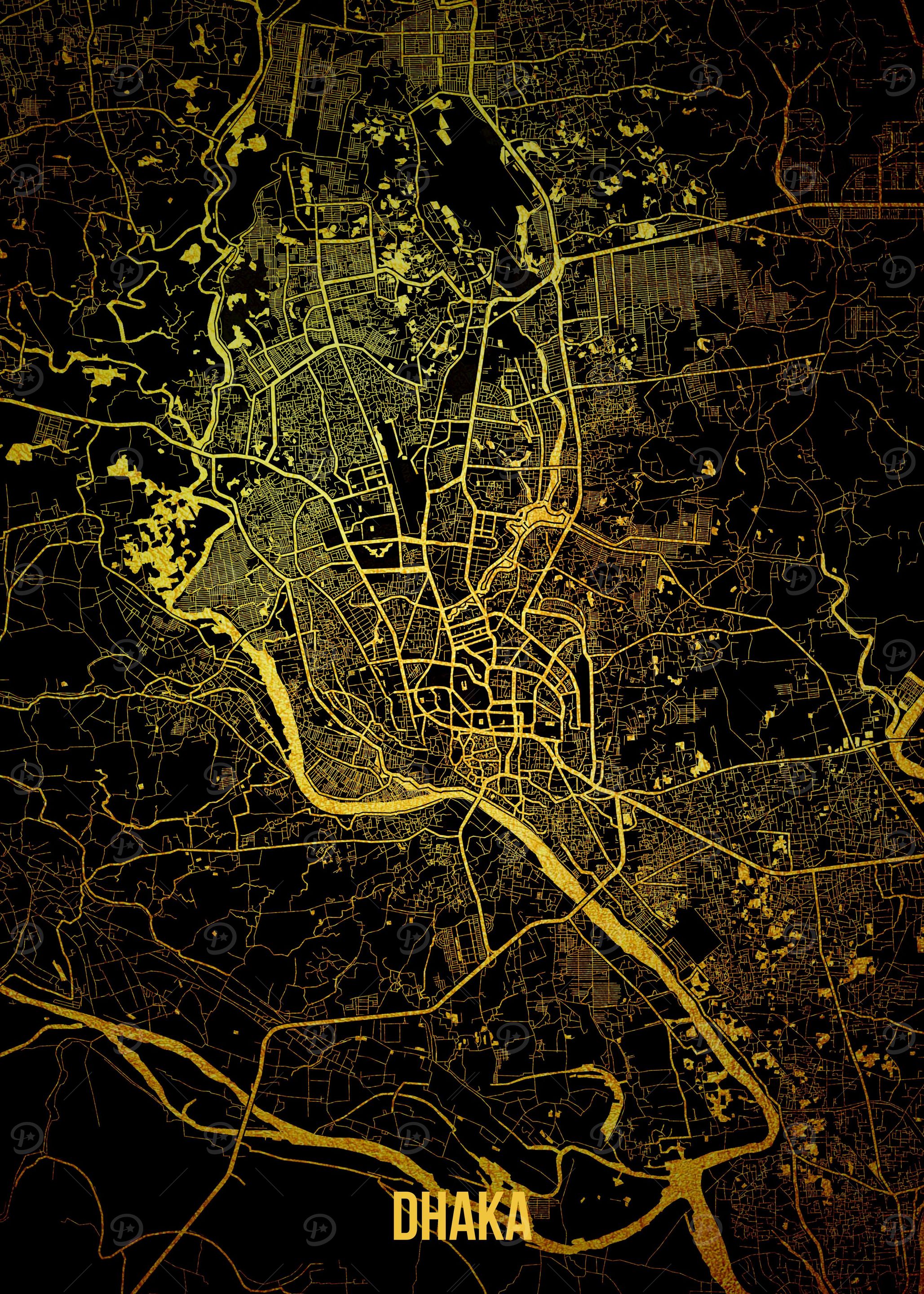 'Dhaka gold map' Poster, picture, metal print, paint by LUNGHISTE ...