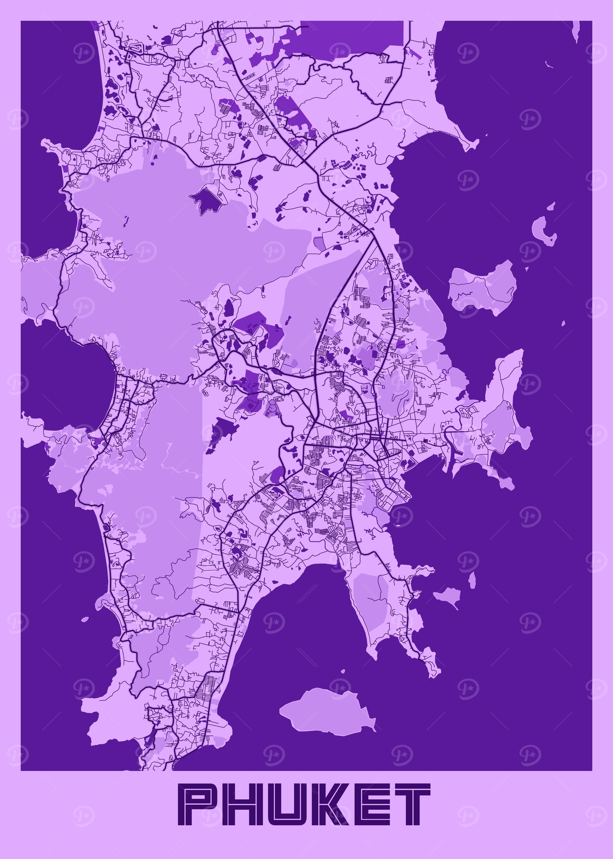 'Phuket Lavender Map' Poster, picture, metal print, paint by Tien ...