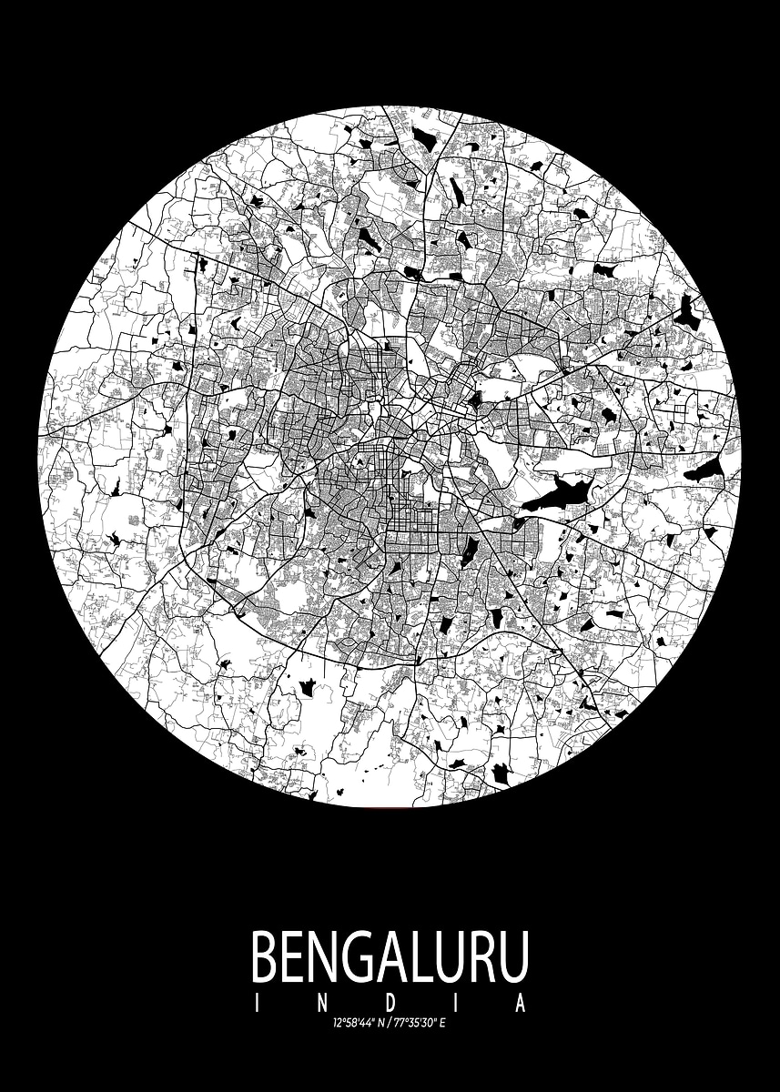 'Bengaluru Map Full Moon' Poster, picture, metal print, paint by deMAP ...