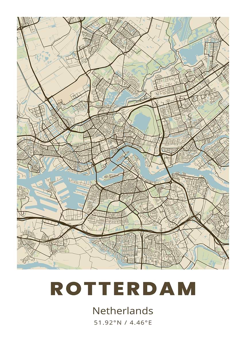 'Rotterdam City Map' Poster, picture, metal print, paint by Tarendra ...