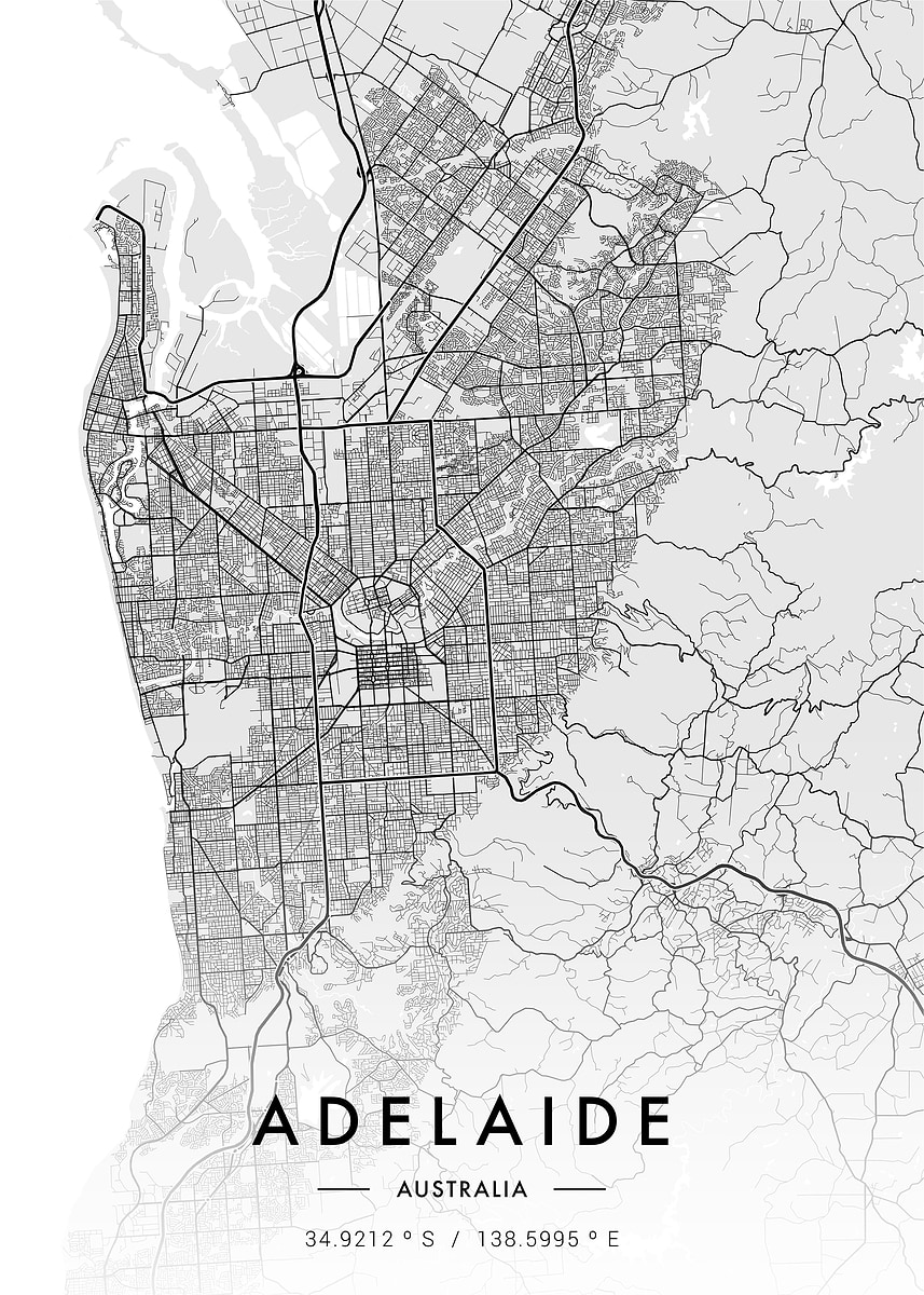 'Adelaide City Map White' Poster, picture, metal print, paint by MVDZ ...
