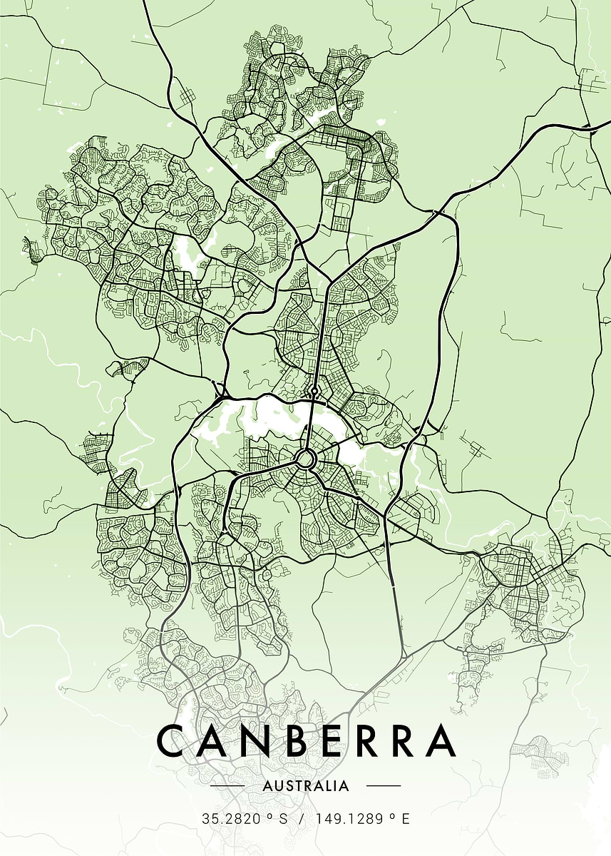 'Canberra City Map Green' Poster, picture, metal print, paint by MVDZ ...