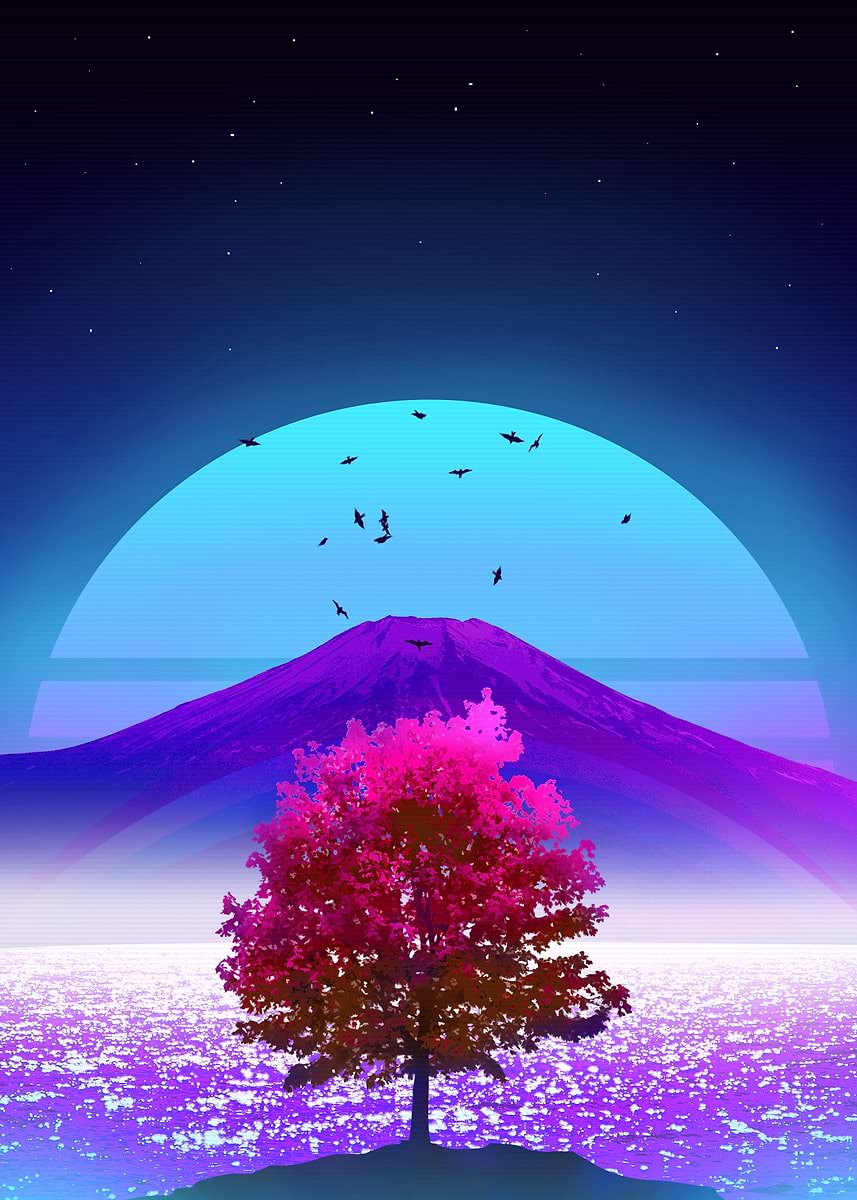 'fuji synthwave' Poster, picture, metal print, paint by INSPIRE ...