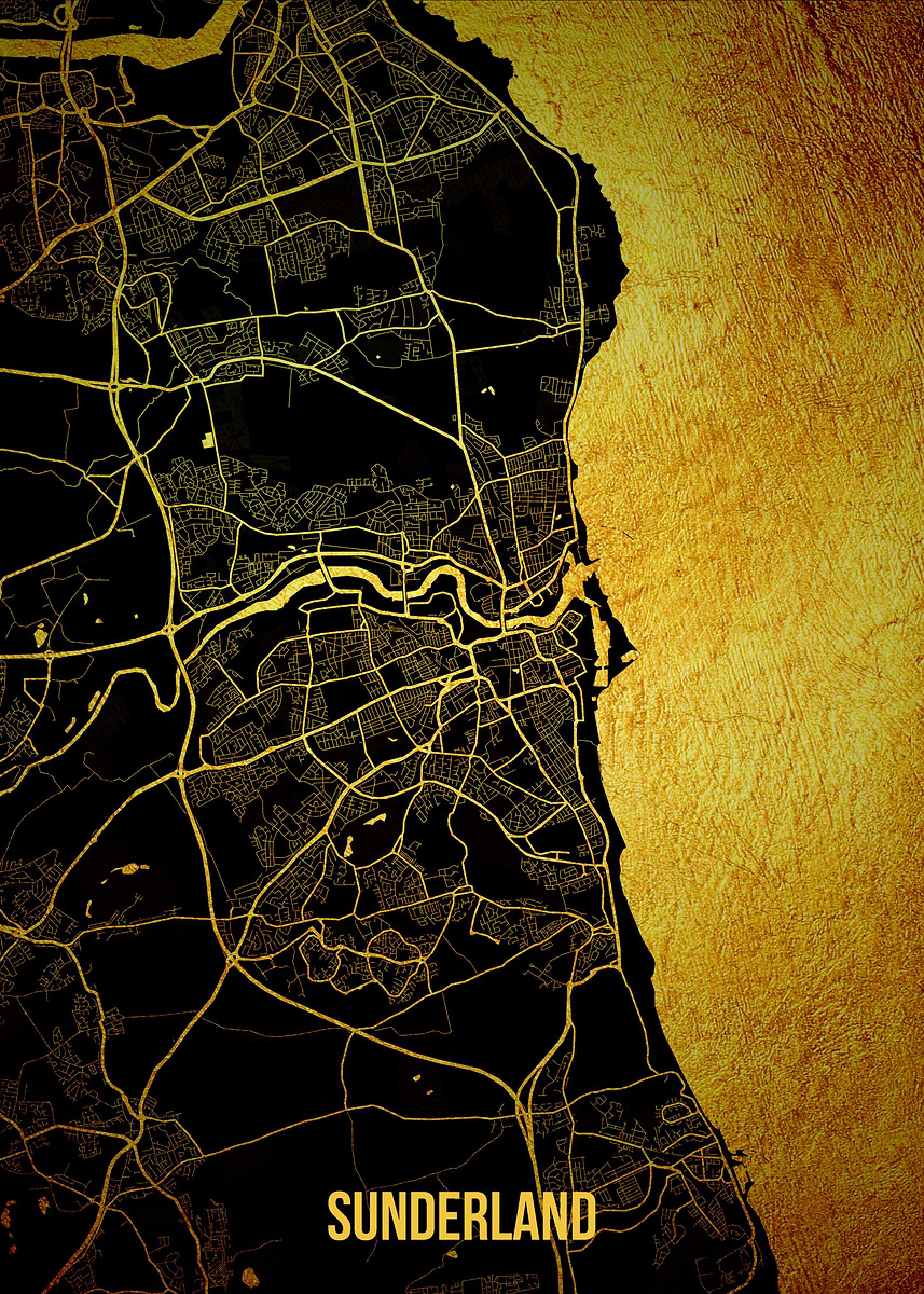 'Sunderland gold map' Poster, picture, metal print, paint by LUNGHISTE ...