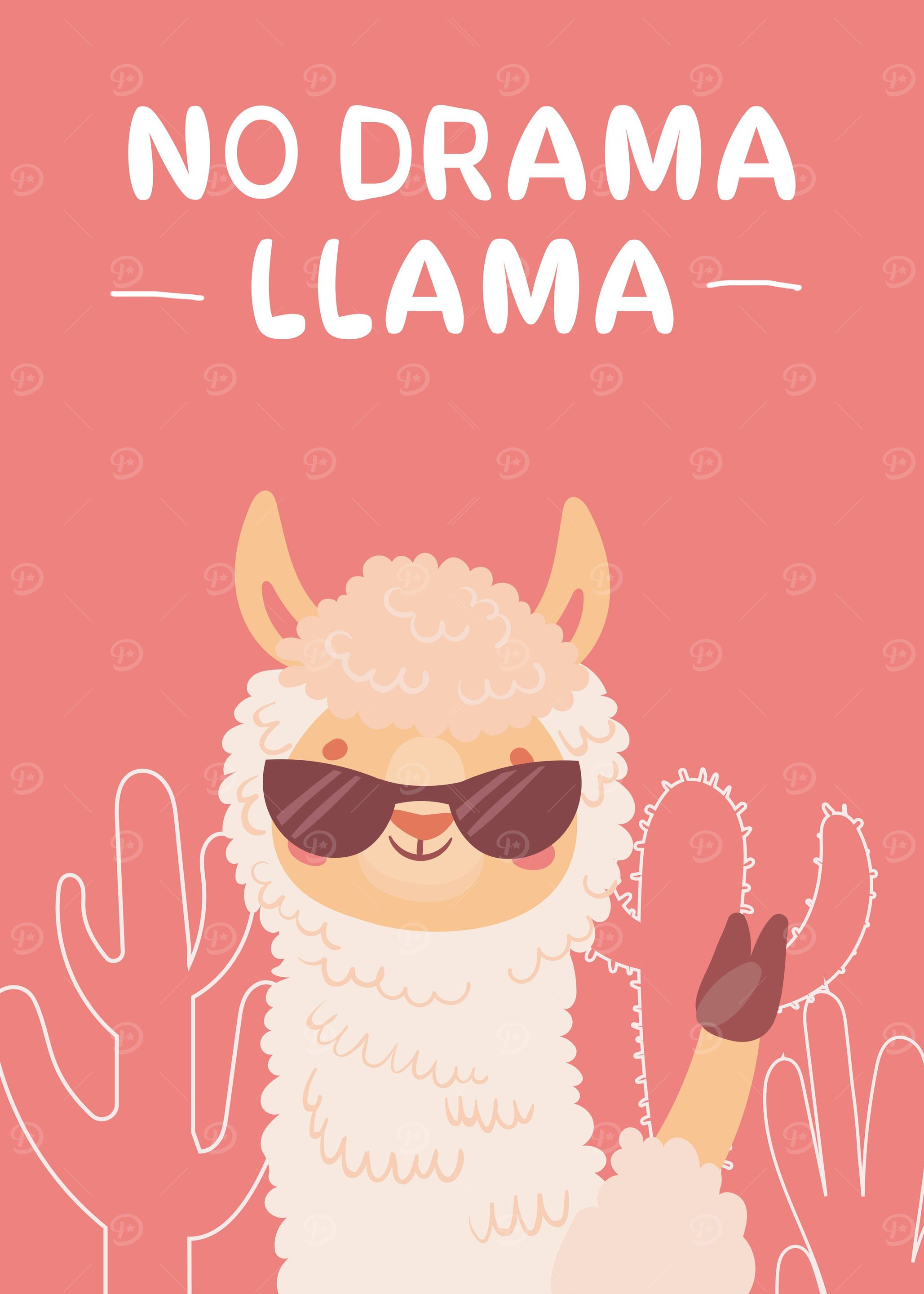 'No Drama Llama' Poster, picture, metal print, paint by Neon Moon ...