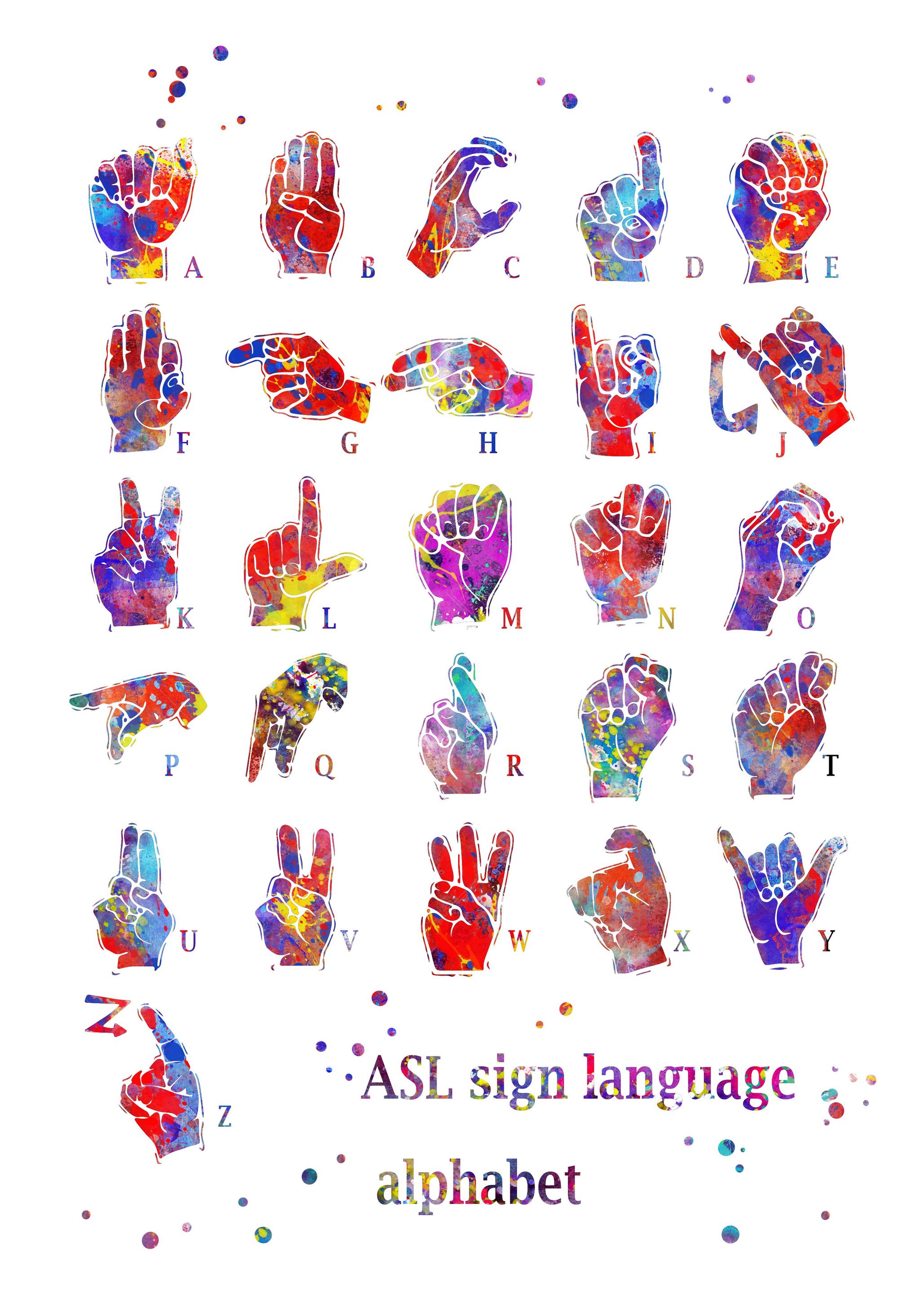'ASL sign language alphabet' Poster, picture, metal print, paint by ...