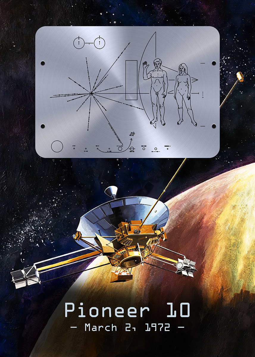 'Pioneer 10 plaque' Poster, picture, metal print, paint by Synthwave ...