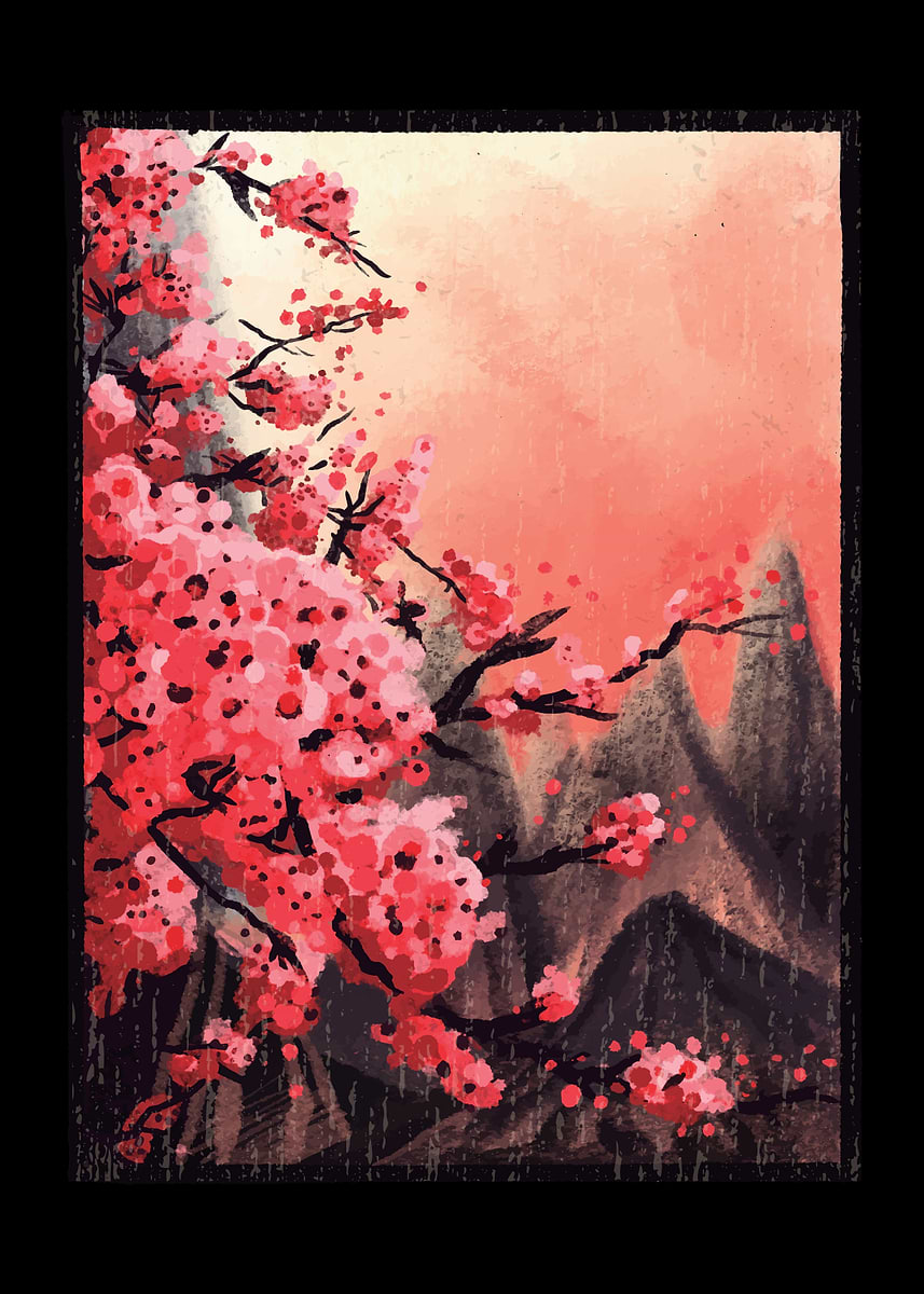 'Japanese Cherry Blossom' Poster, picture, metal print, paint by ...