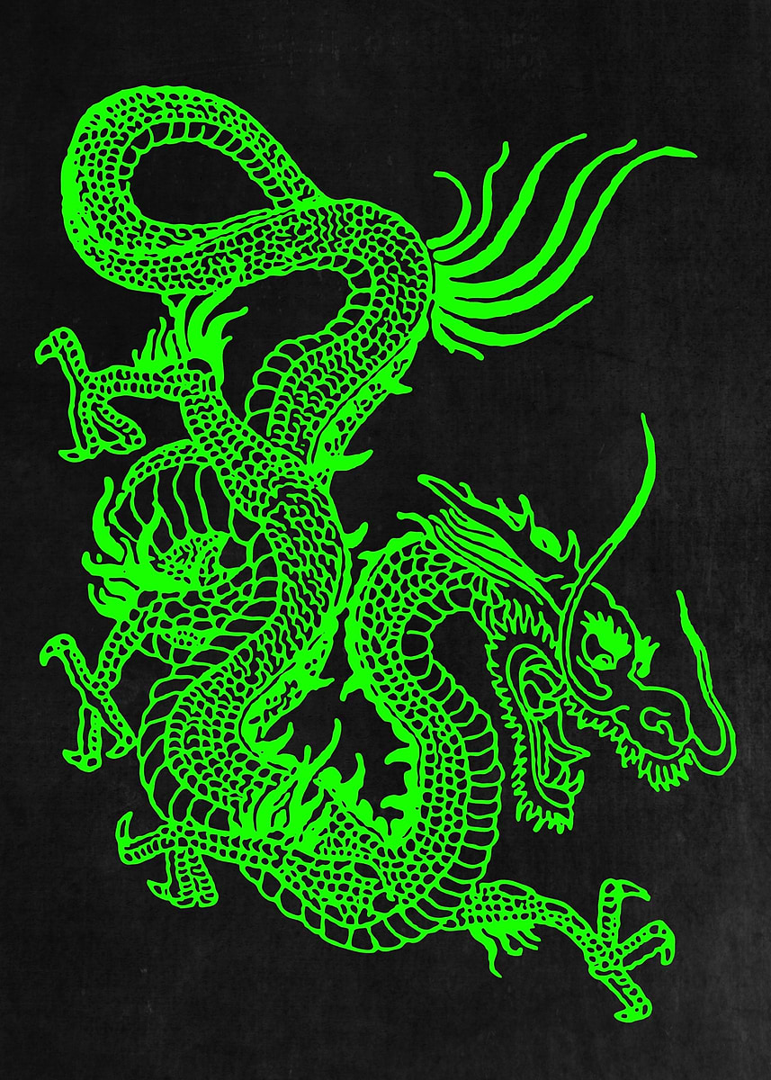 'Neon Green Chinese Dragon' Poster, picture, metal print, paint by John ...
