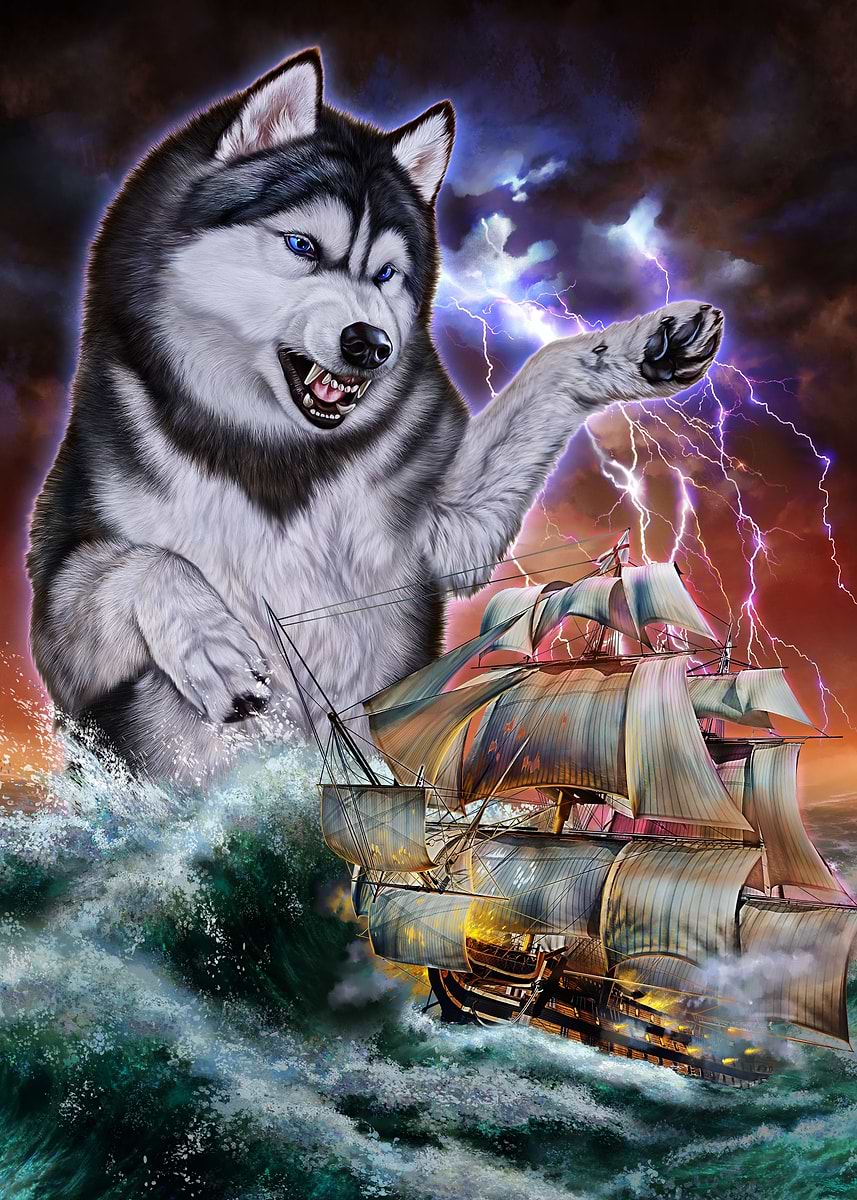'Monster Titan Husky Kraken' Poster, picture, metal print, paint by ...