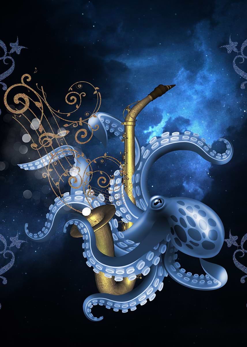 'Saxophone with octopus' Poster, picture, metal print, paint by Heike ...