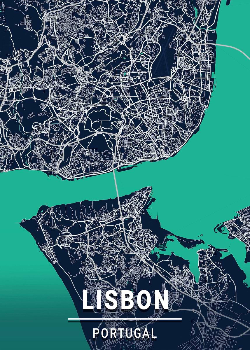 'Lisbon Map Portugal' Poster, picture, metal print, paint by Max Ronn ...