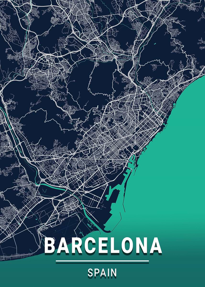 'Barcelona Map Spain' Poster, picture, metal print, paint by Max Ronn ...