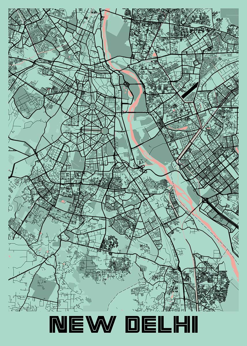 'New Delhi City Map India' Poster, picture, metal print, paint by Max ...