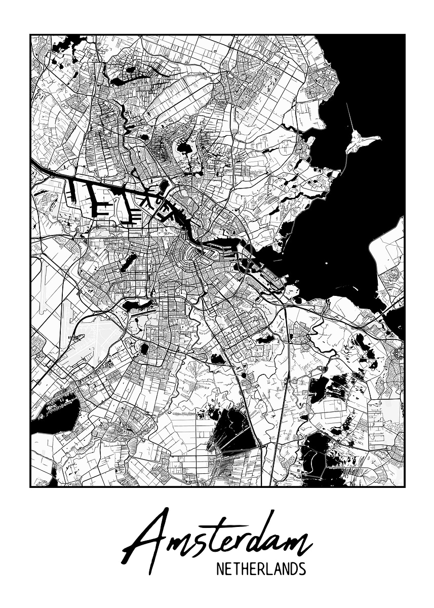 'Minimalist Amsterdam Map' Poster, picture, metal print, paint by John ...
