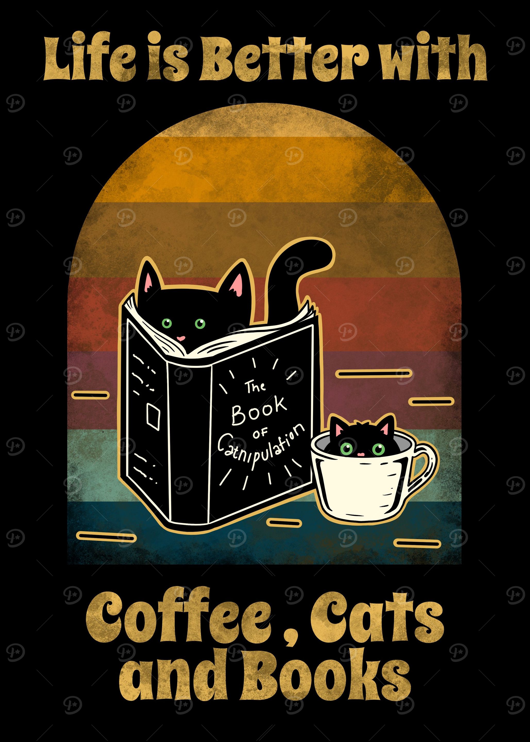 'Coffee Cat and books' Poster, picture, metal print, paint by taofik ...
