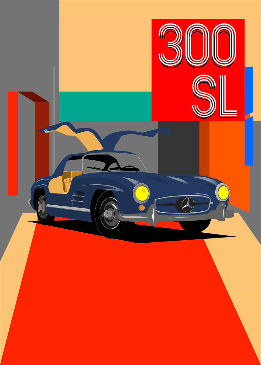 'Mercedes 300SL' Poster, picture, metal print, paint by Lemos Freitas ...