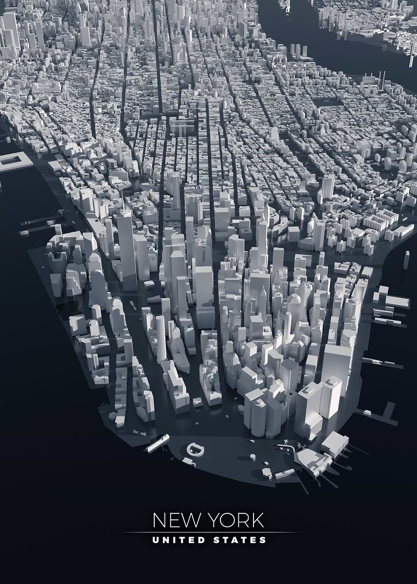 'New York 3D City Map' Poster, picture, metal print, paint by ...
