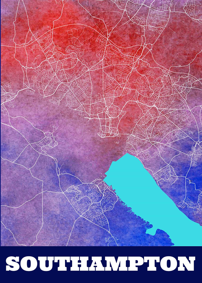 'Southampton England Map' Poster, picture, metal print, paint by Tim ...
