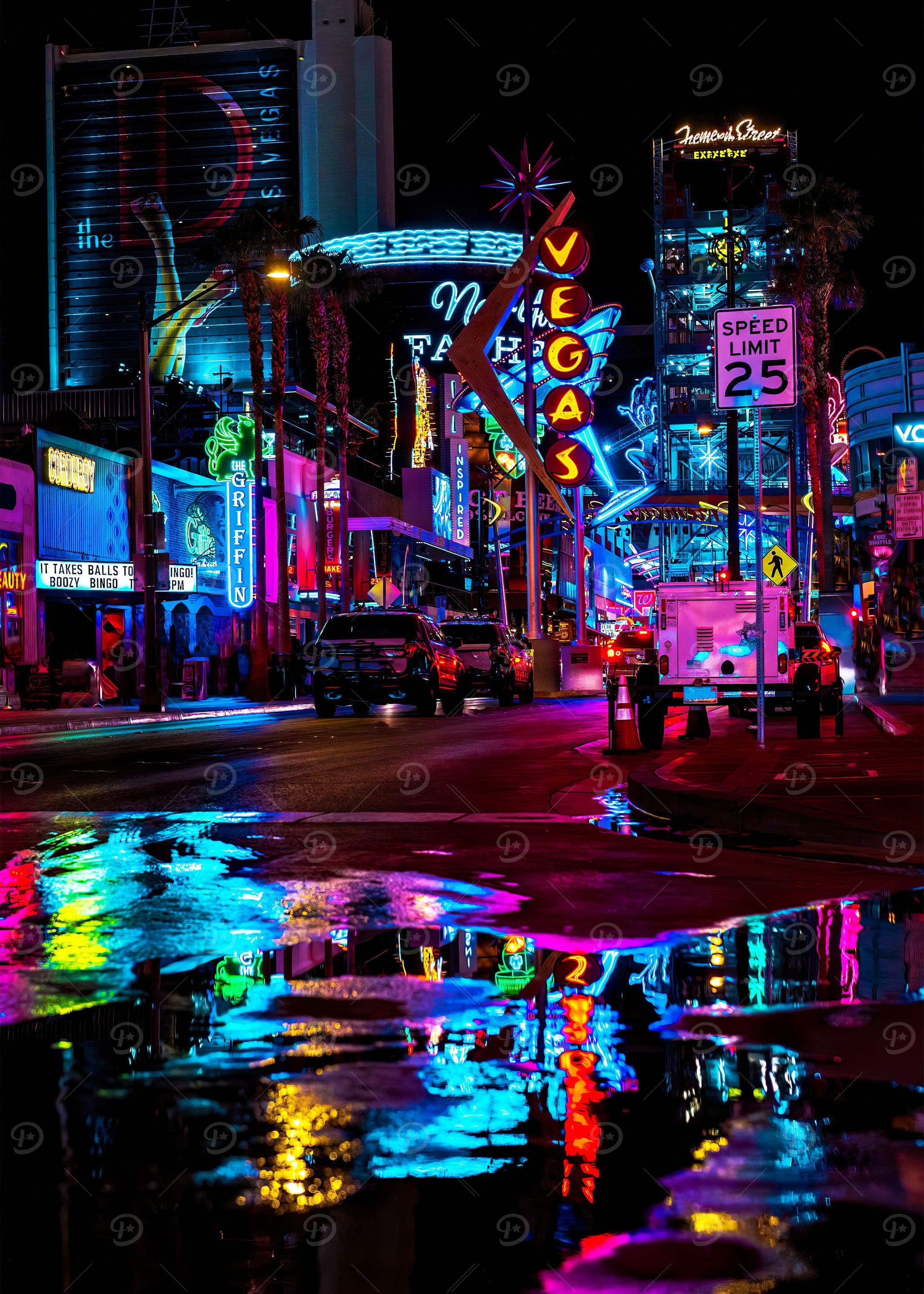 'Neon night city Las Vegas' Poster, picture, metal print, paint by ...