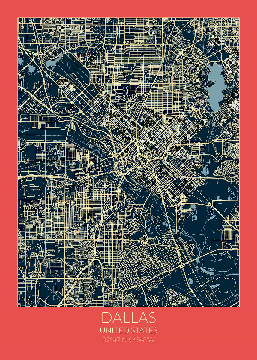 'Dallas Map Red Blue' Poster, picture, metal print, paint by dkDesign ...