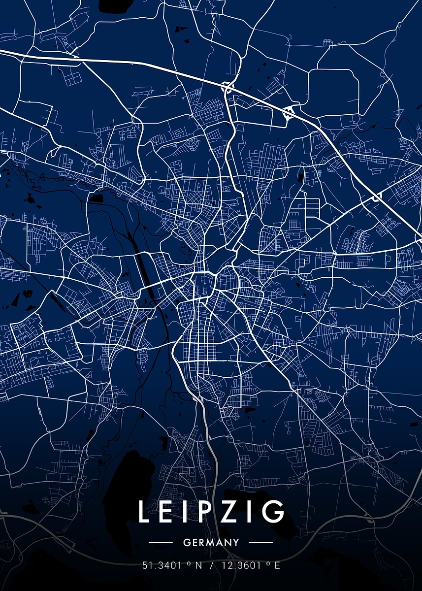 'Leipzig City Map Blueprint' Poster, picture, metal print, paint by ...