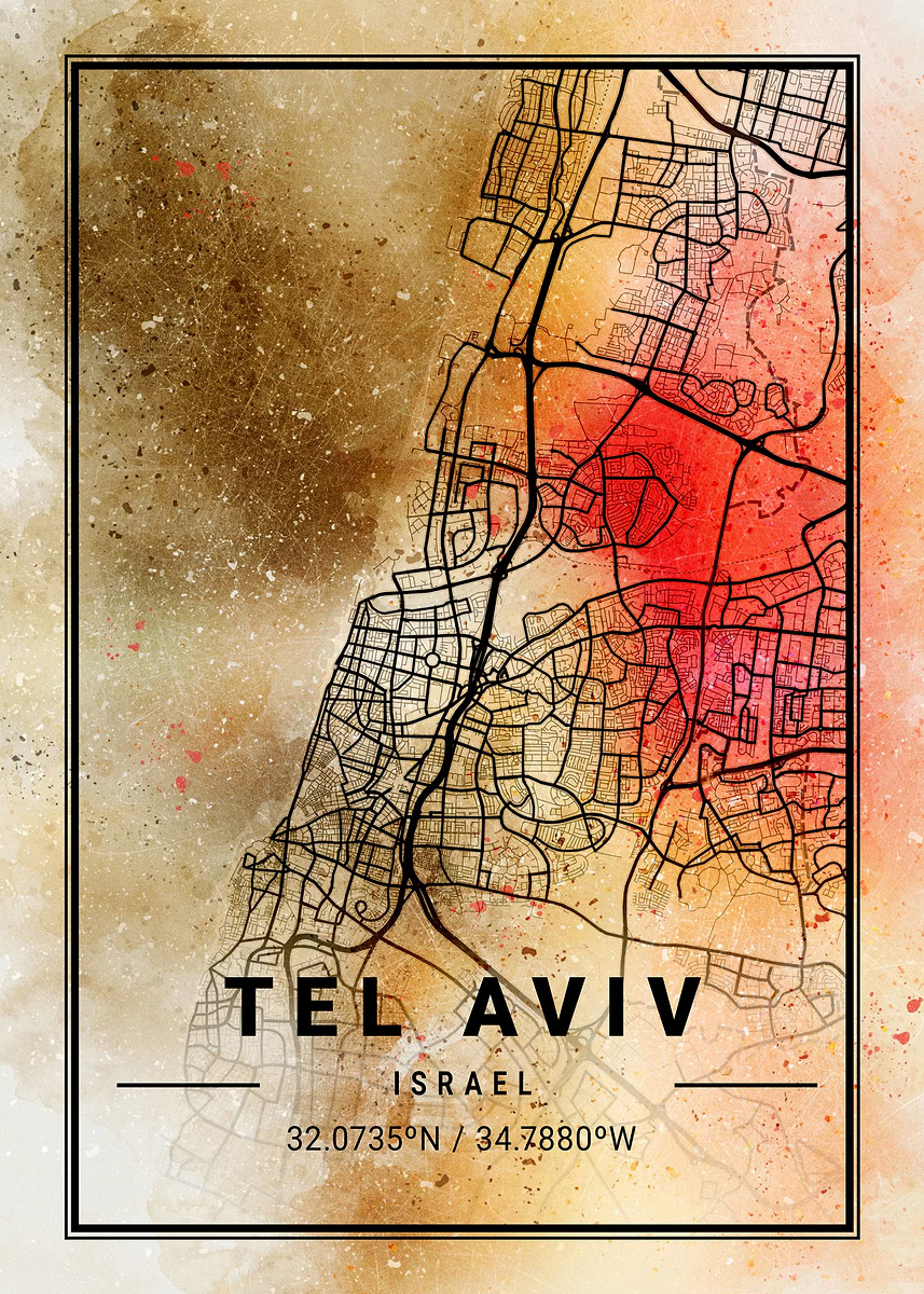 'Tel Aviv City Map Israel' Poster, picture, metal print, paint by Max ...