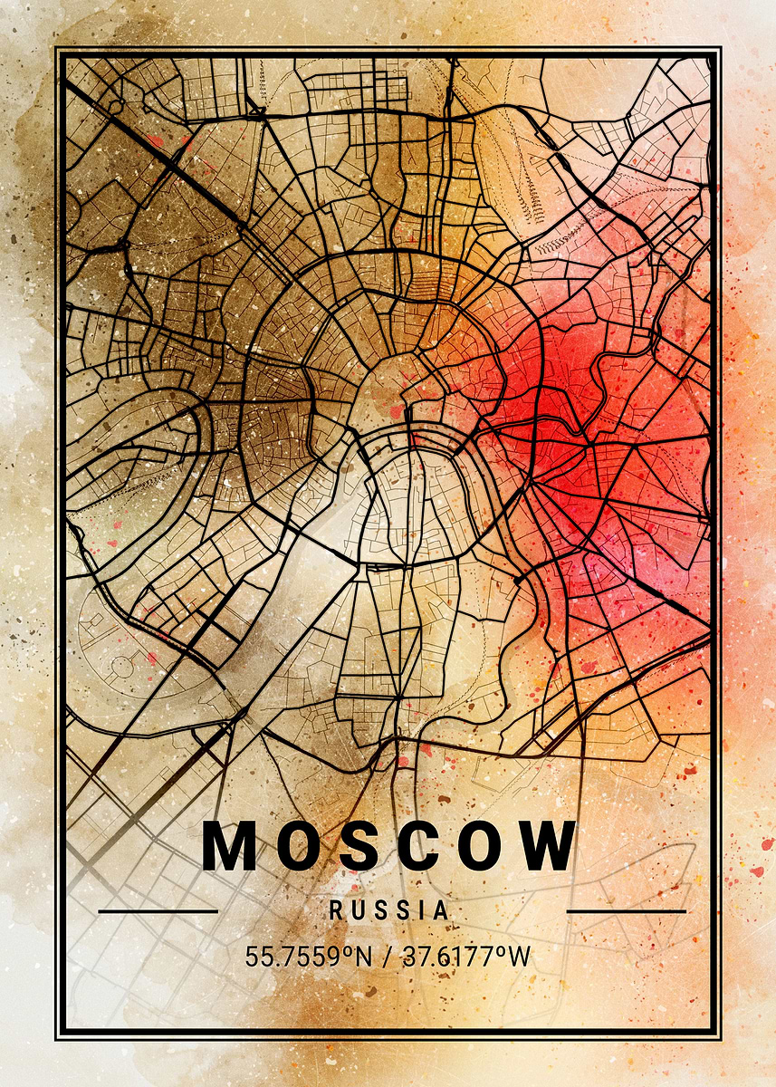 'Moscow City Map Russia' Poster, picture, metal print, paint by Max ...
