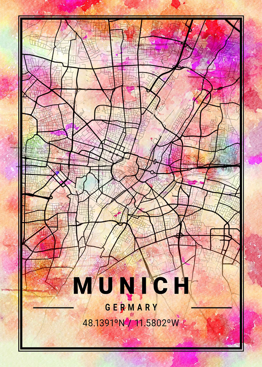 'Munich City Map Germany' Poster, picture, metal print, paint by Max ...