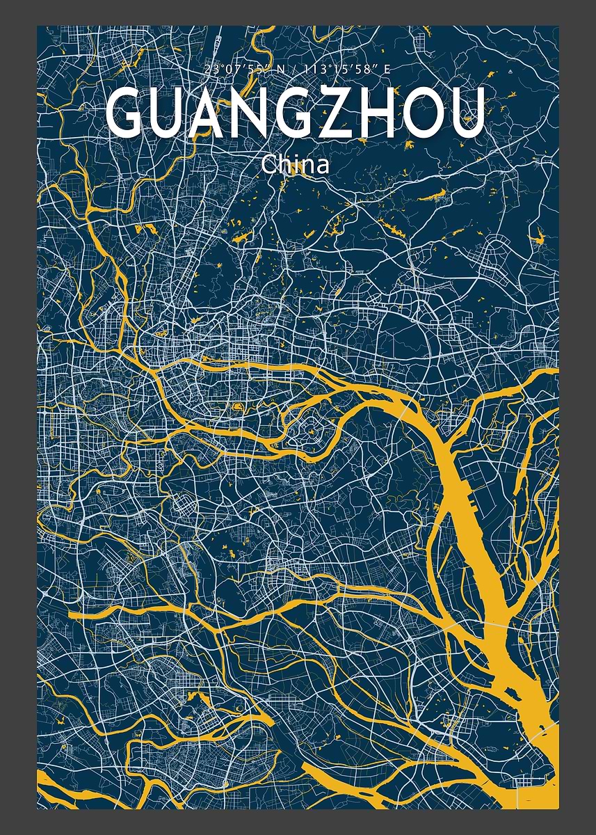 'Guangzhou Blue Map Poster' Poster, picture, metal print, paint by ...