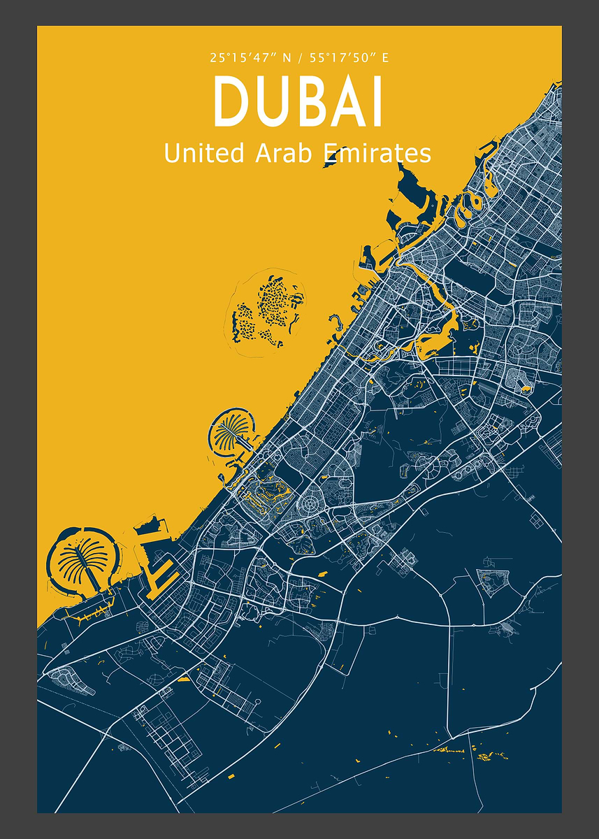 'Dubai Blue Map Poster' Poster, picture, metal print, paint by Denis ...