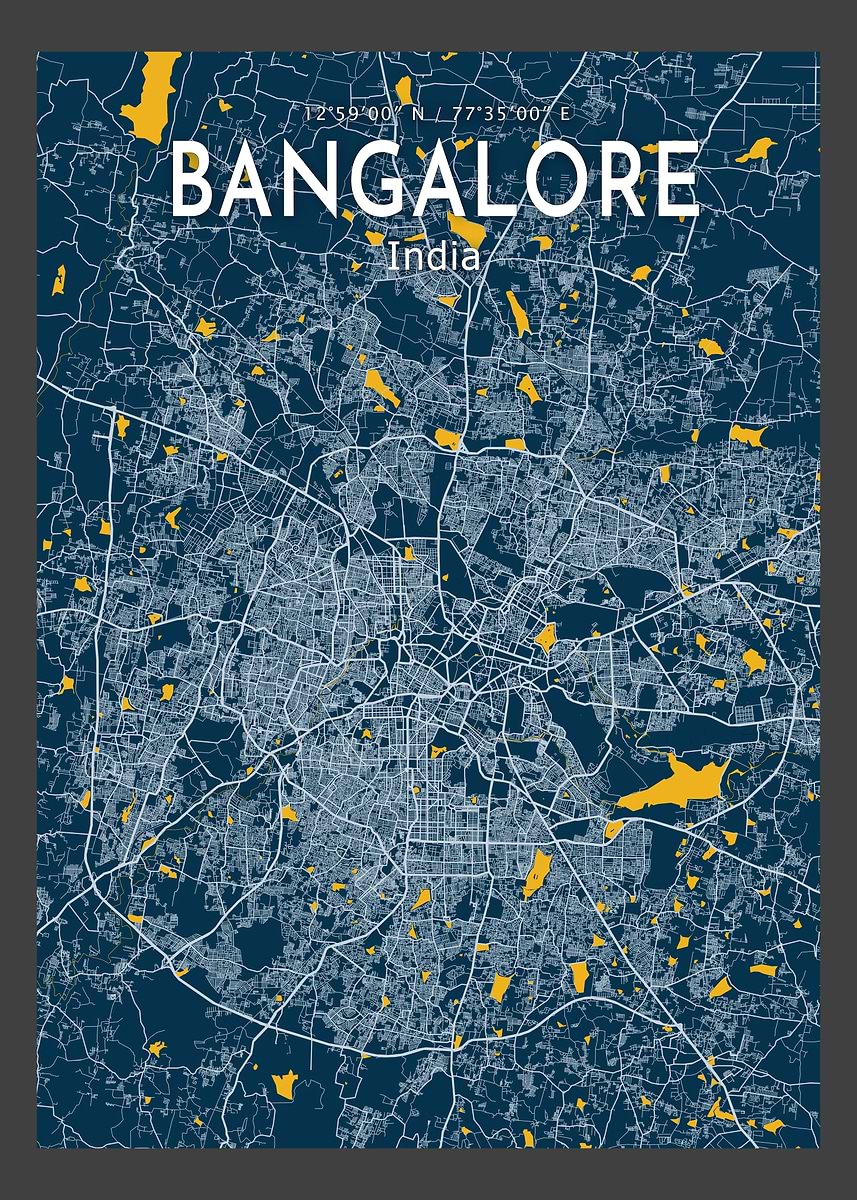 'Bangalore Blue Map Poster' Poster, picture, metal print, paint by ...