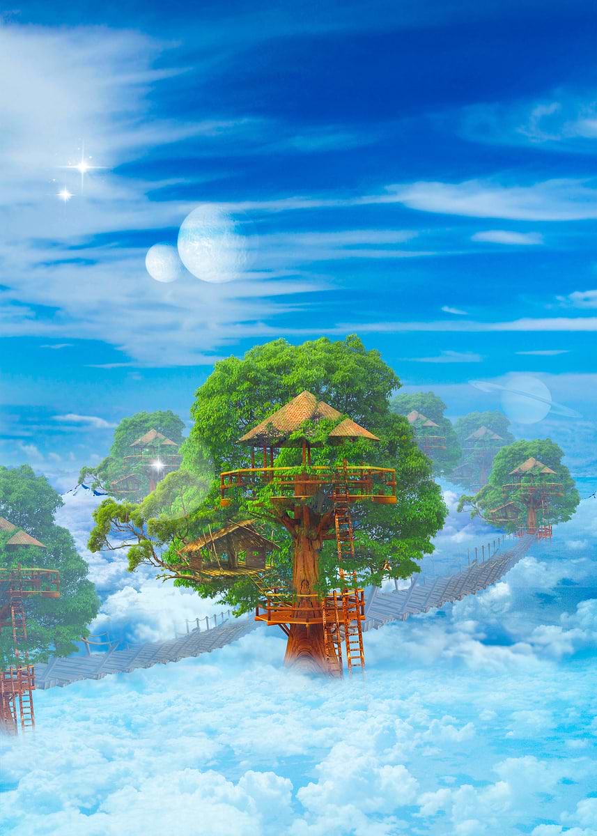 'Tree House' Poster, picture, metal print, paint by Shaheen Khan | Displate