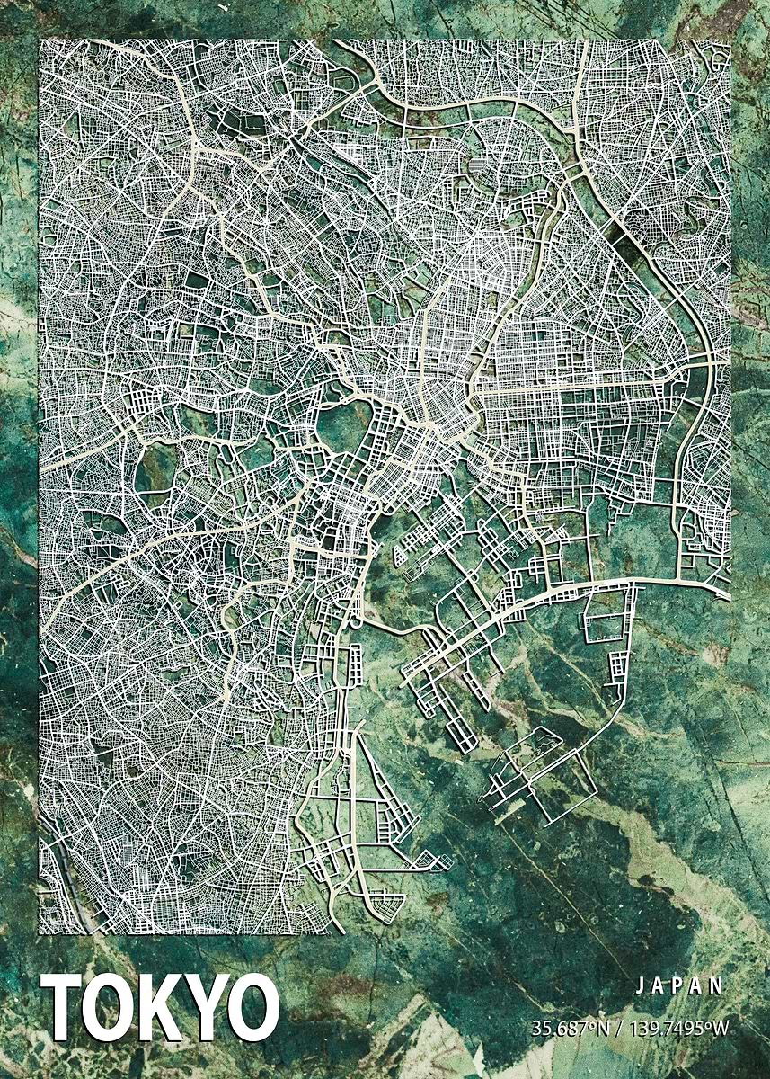'Tokyo City Map Japan' Poster, picture, metal print, paint by Max Ronn ...