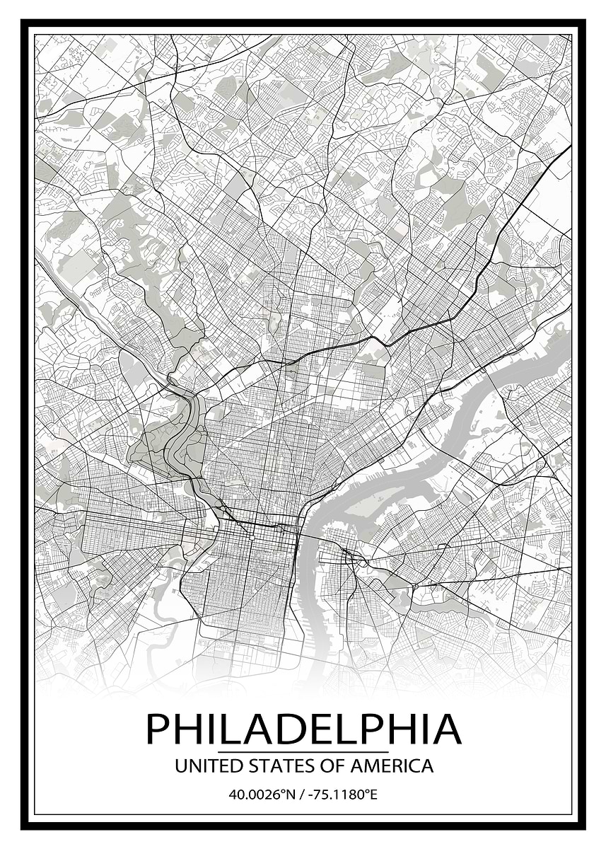 'Philadelphia White Map' Poster, picture, metal print, paint by Wall ...