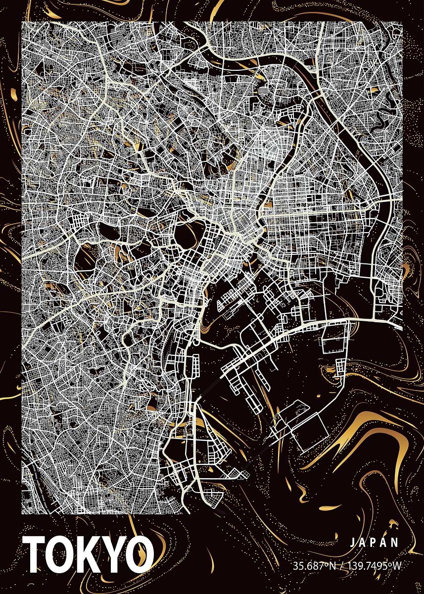 'Tokyo City Map Japan ' Poster, picture, metal print, paint by Max Ronn ...