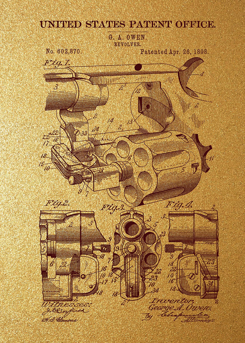 '15 1898 Revolver Patent' Poster, picture, metal print, paint by Yuliya ...