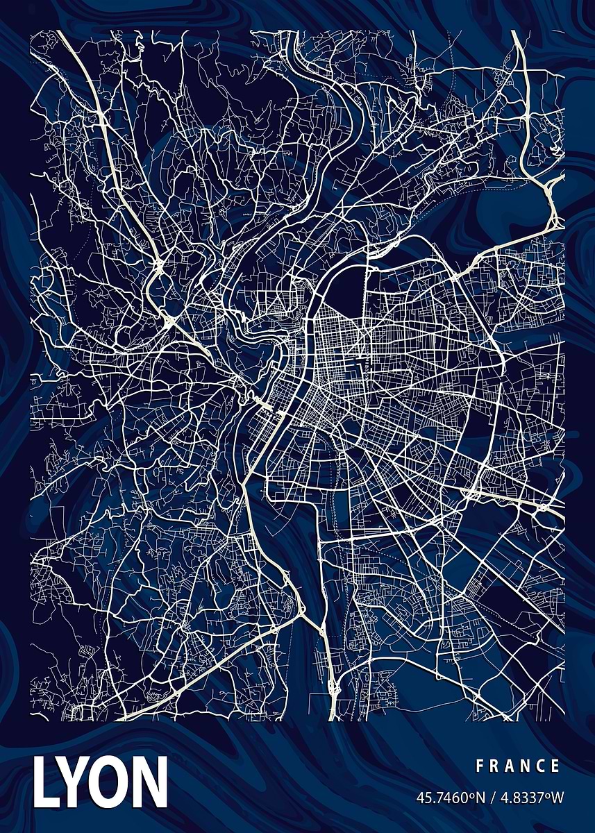 'Lyon City Map France' Poster, picture, metal print, paint by Max Ronn ...