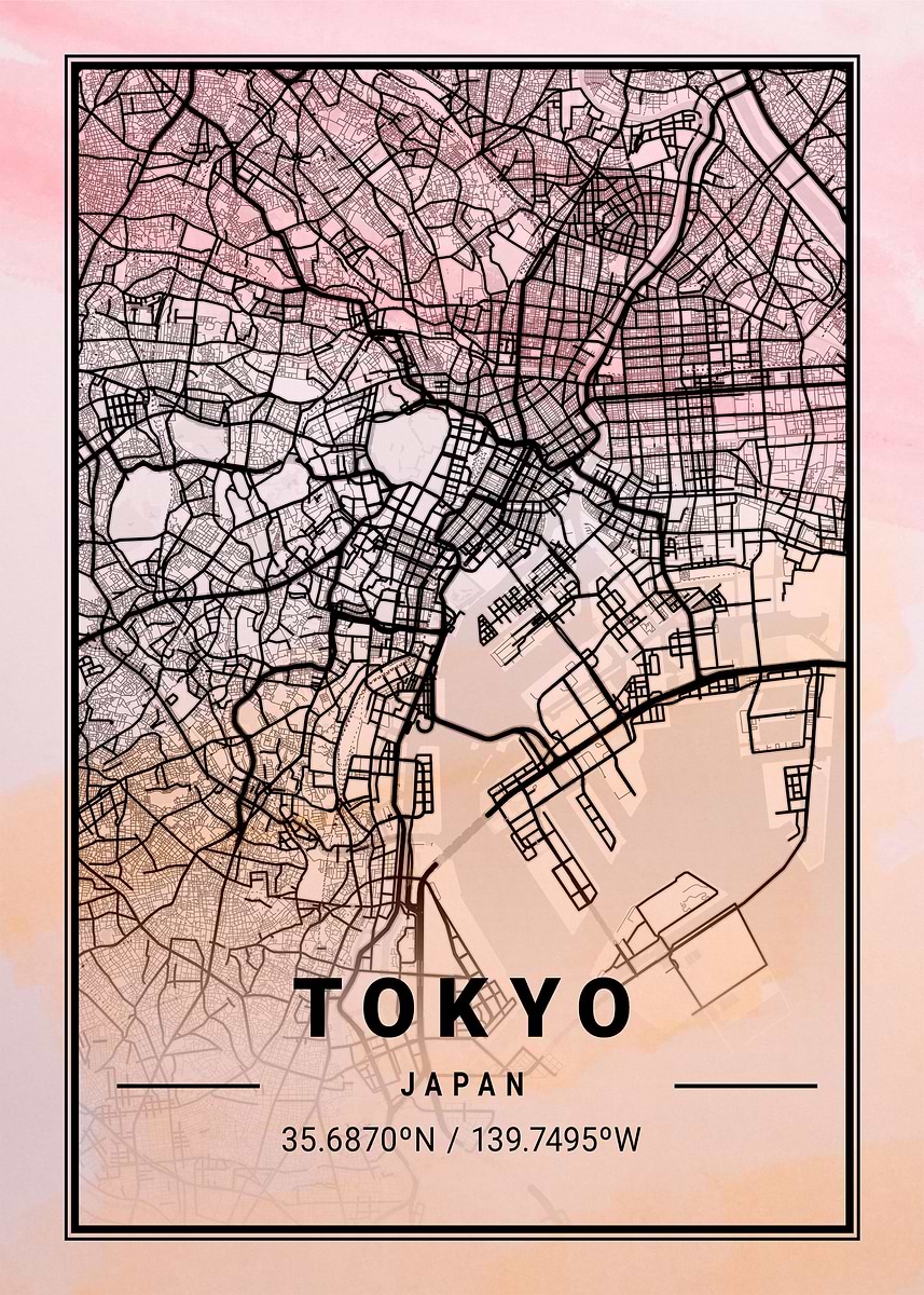 'Tokyo City Map Japan' Poster, picture, metal print, paint by Max Ronn ...