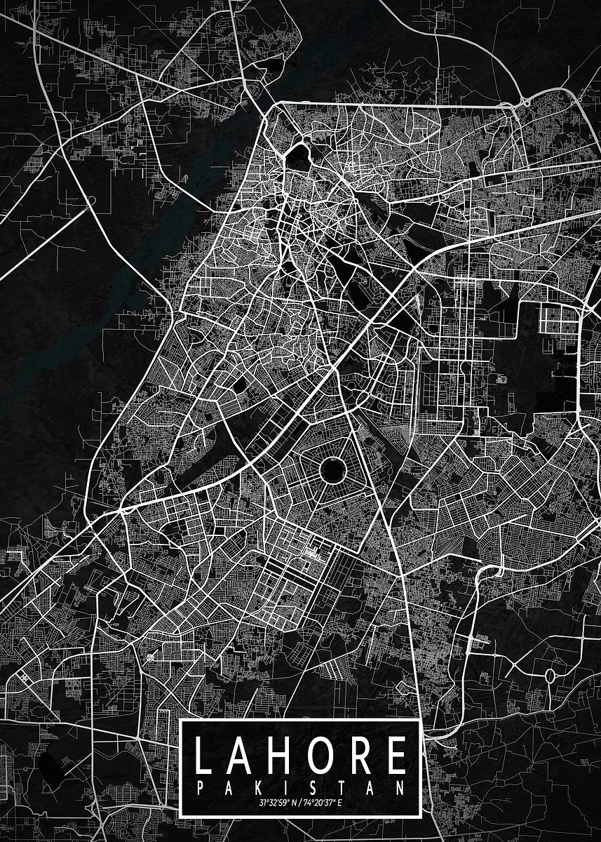 'Lahore City Map Dark' Poster, picture, metal print, paint by deMAP ...