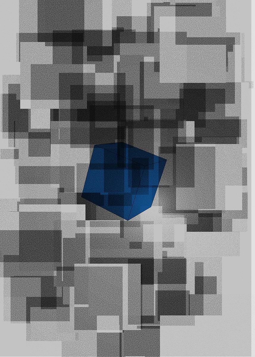 'blue cubicle' Poster, picture, metal print, paint by c1a0r1t | Displate